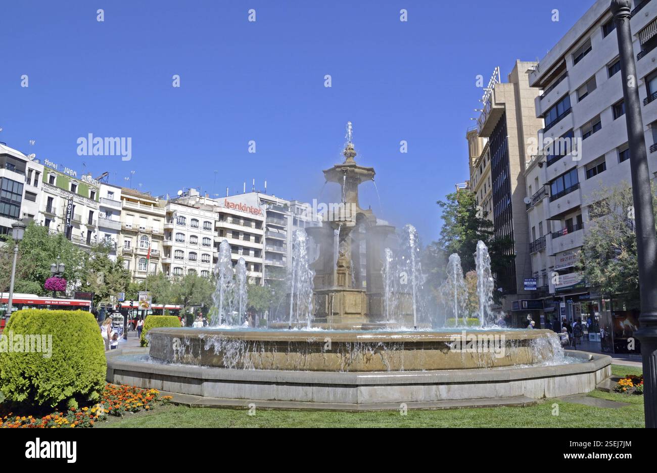 Spain, Granada, city centre, city view, fountain, Europe Stock Photo ...