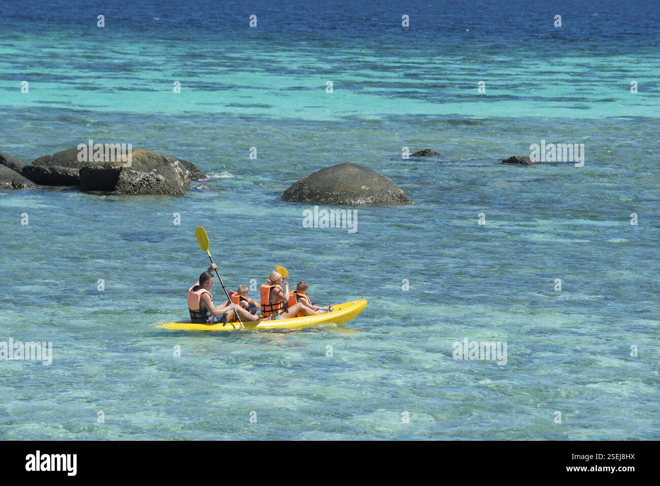 Family with two kids on Kayak in Andaman sea, Ko Lipe, Thailand, Asia ...