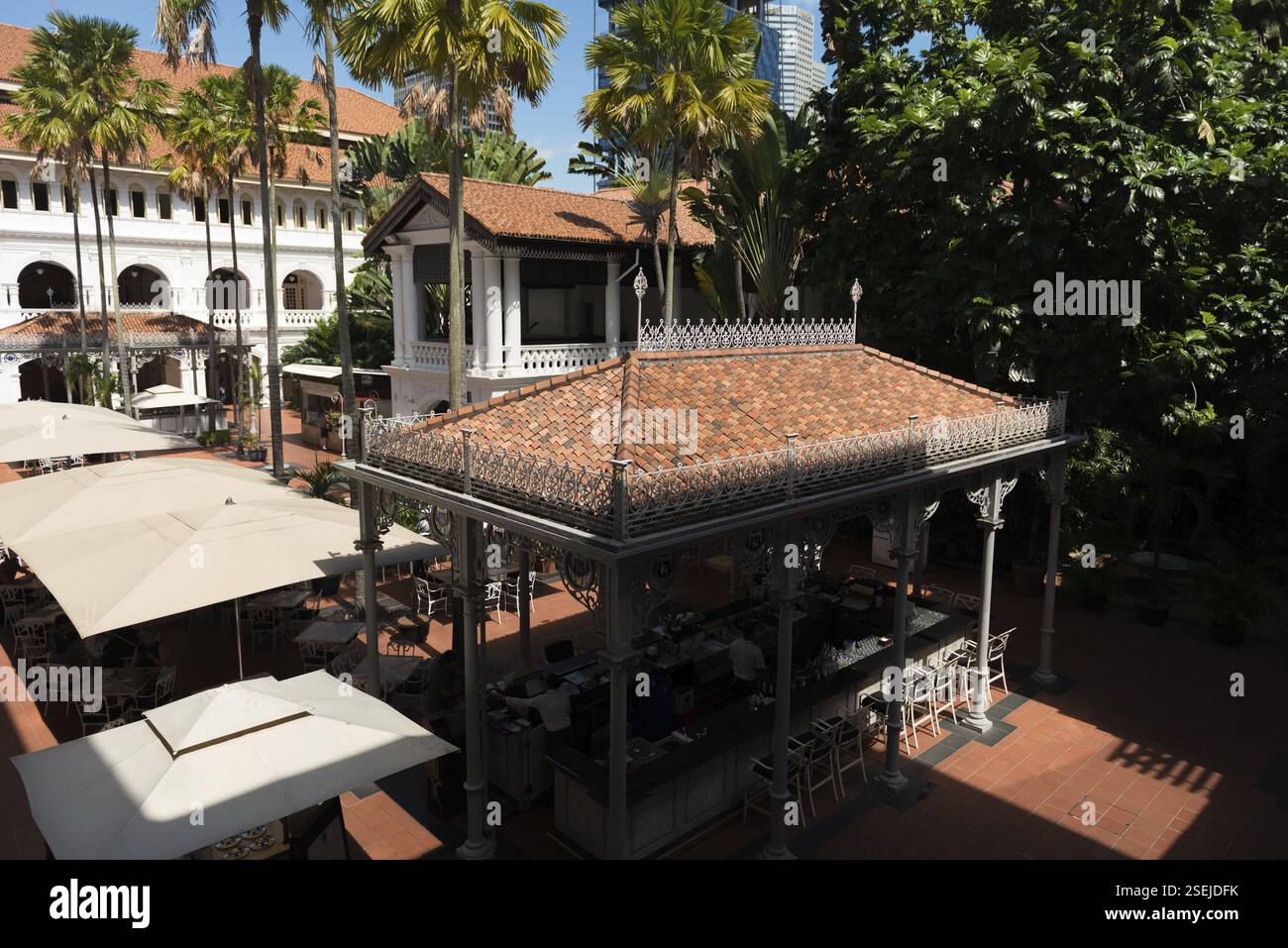 Raffles Hotel Inner Garden & Food Court, Singapore, Asia Stock Photo ...