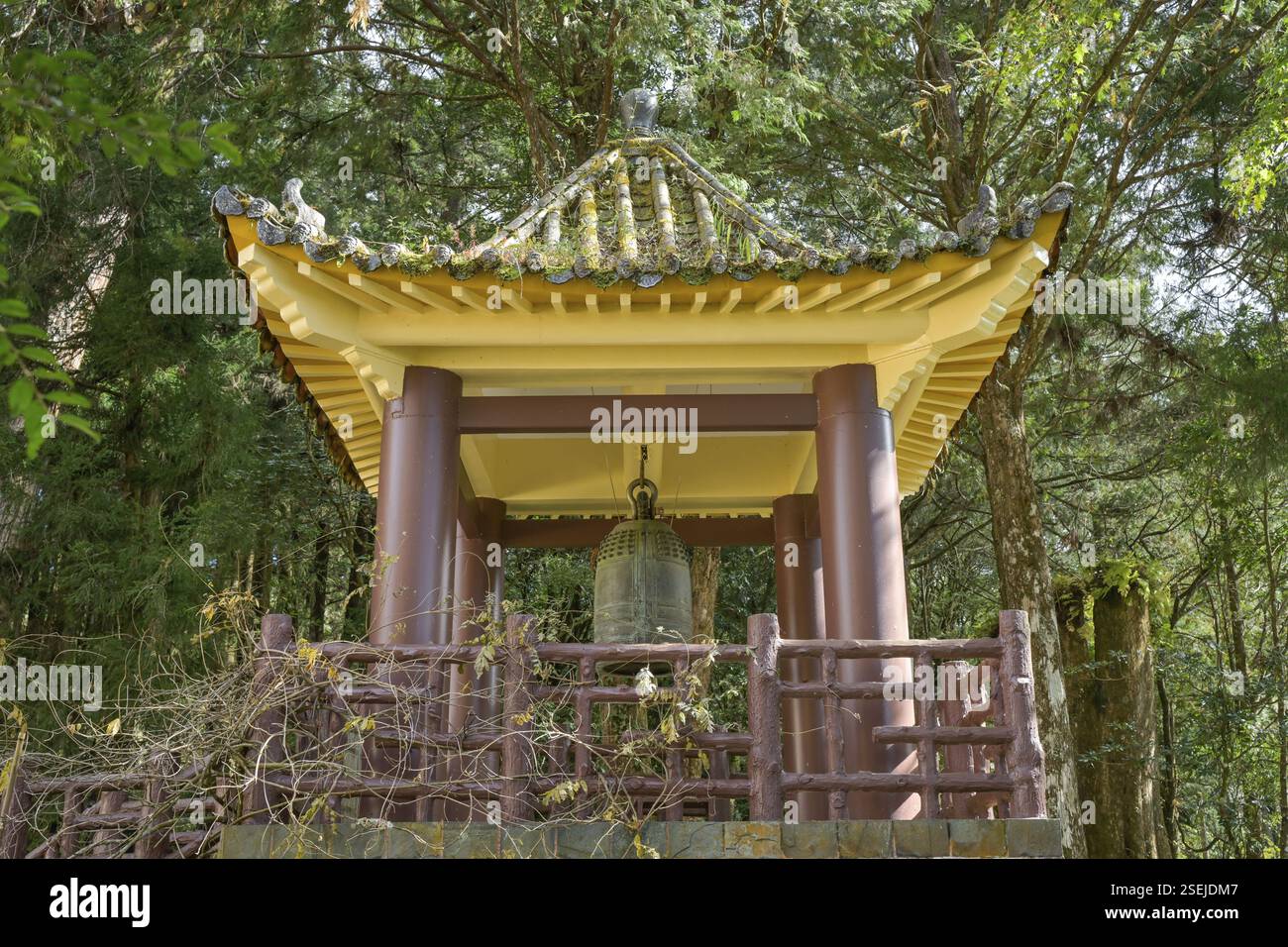 Pavilion with prayer bell, Ciyun Temple, Alishan National Forest ...