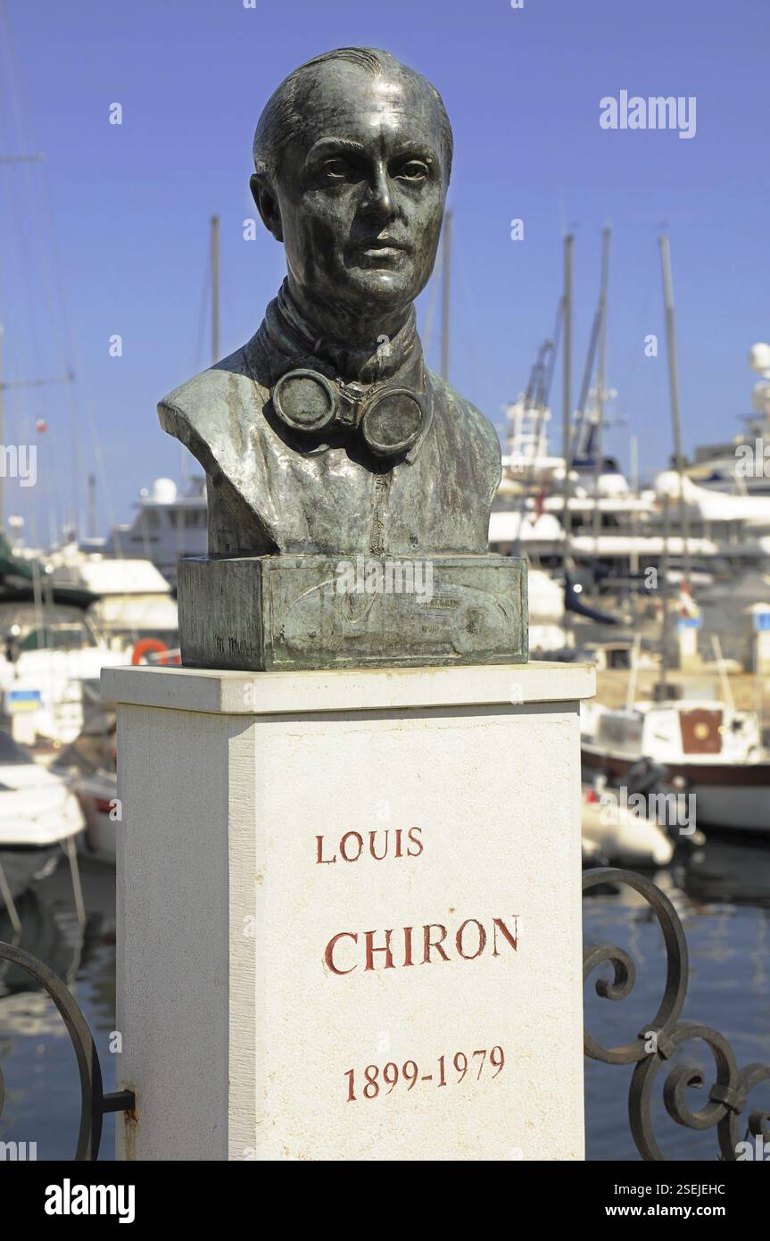 Statue to Louis Chiron, Grand Prix driver. Monaco harbor, Monaco ...