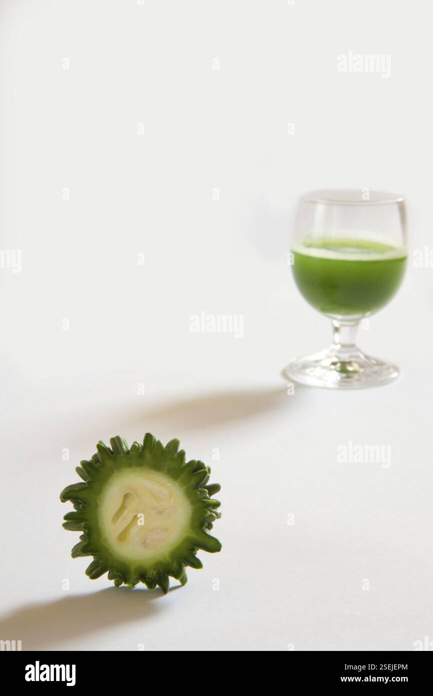 Vegetable, bitter gourd Juice, karela ka rus, India, Asia Stock Photo ...