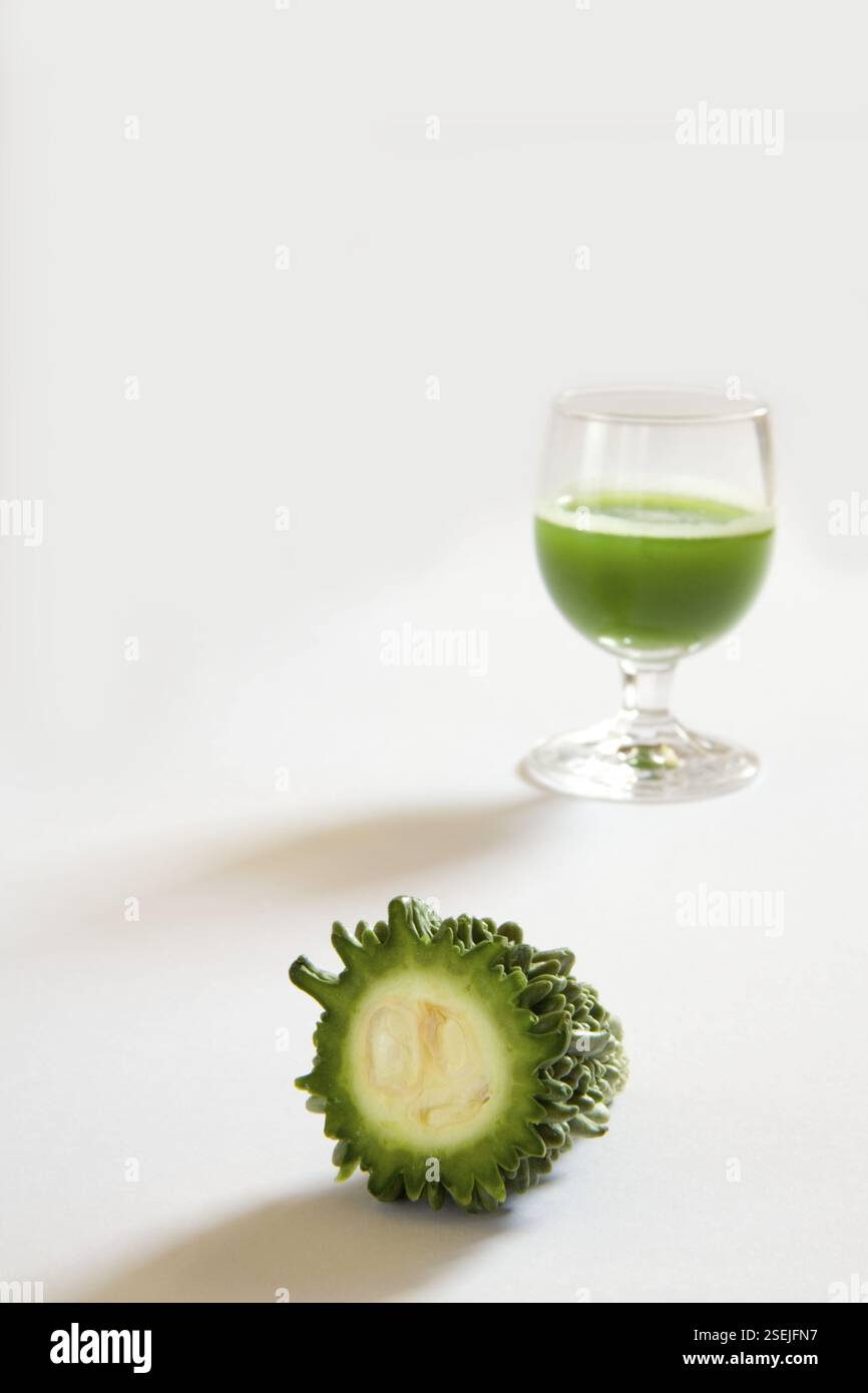 Vegetable, bitter gourd Juice, karela ka rus, India, Asia Stock Photo ...
