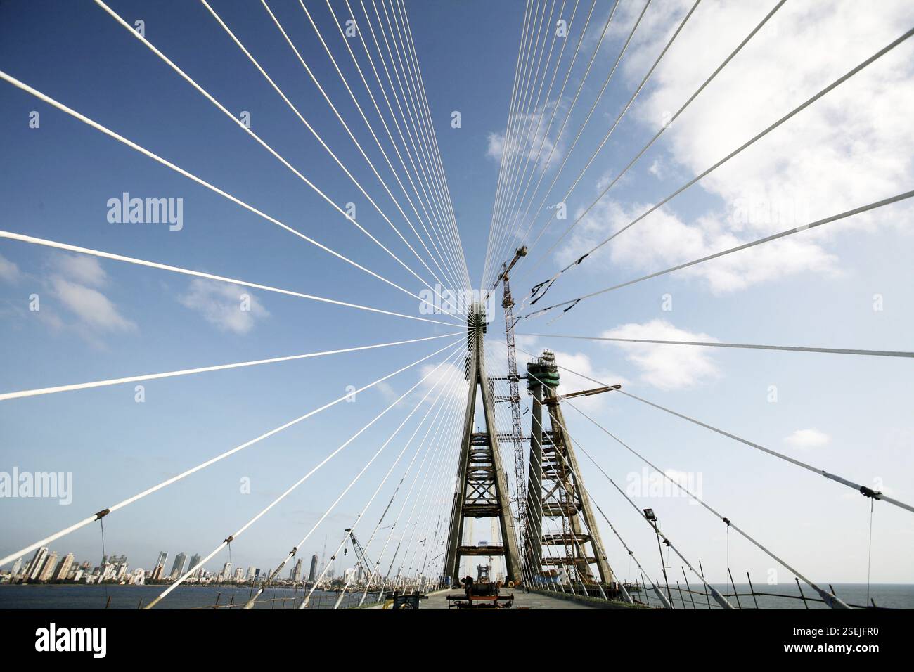Twin carriageway cable-stayed bridge view of under construction of ...
