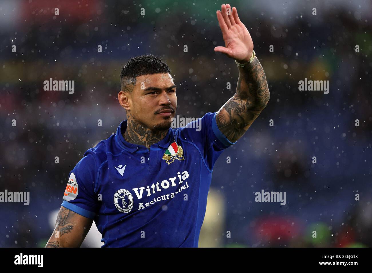 Rome, Italy 08.02.2025: Monty IOANE of Italy celebrate victory at end ...