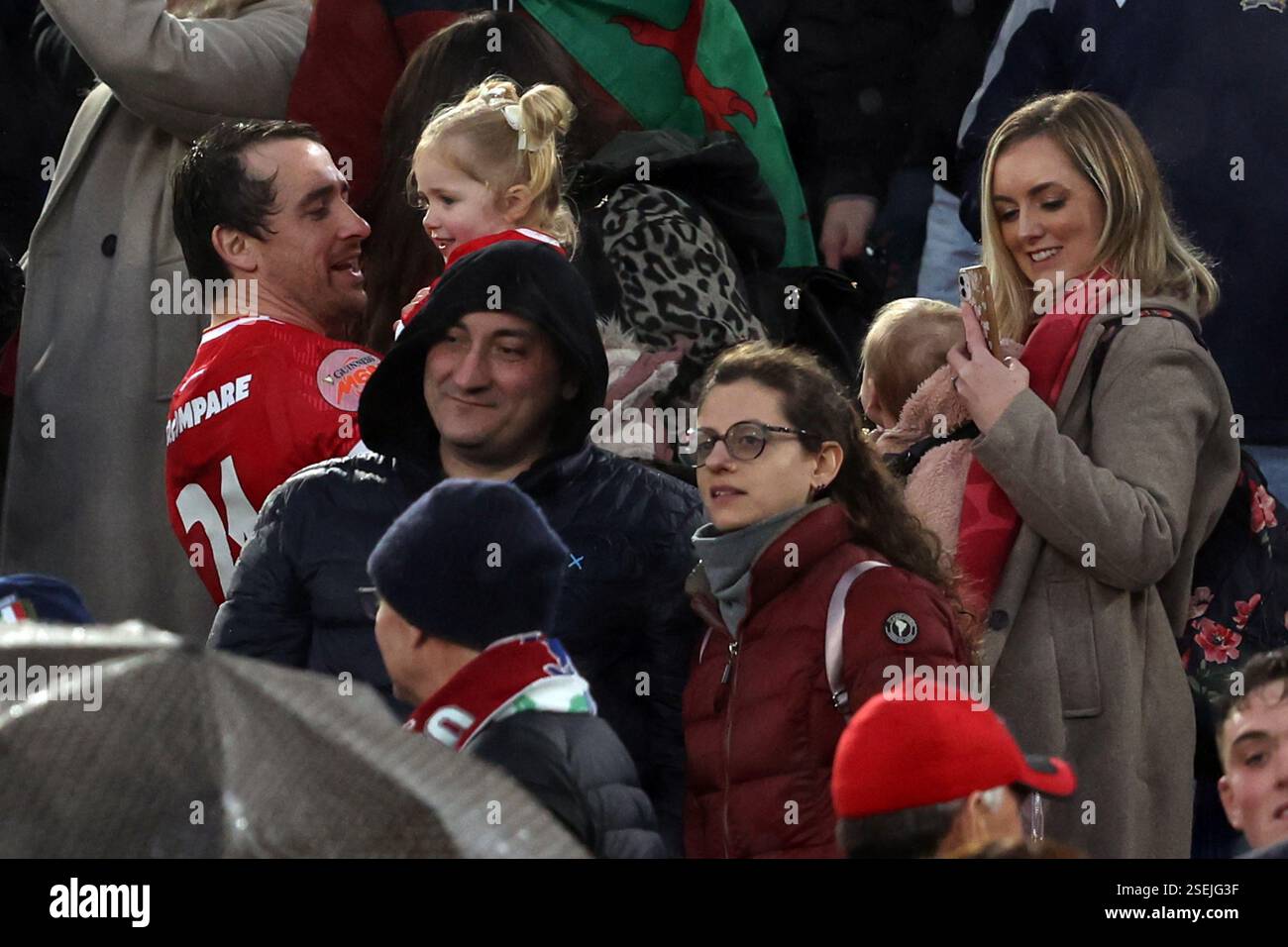 Rome, Italy 08.02.2025: Rhodri Williams of Wales greets his wife and ...