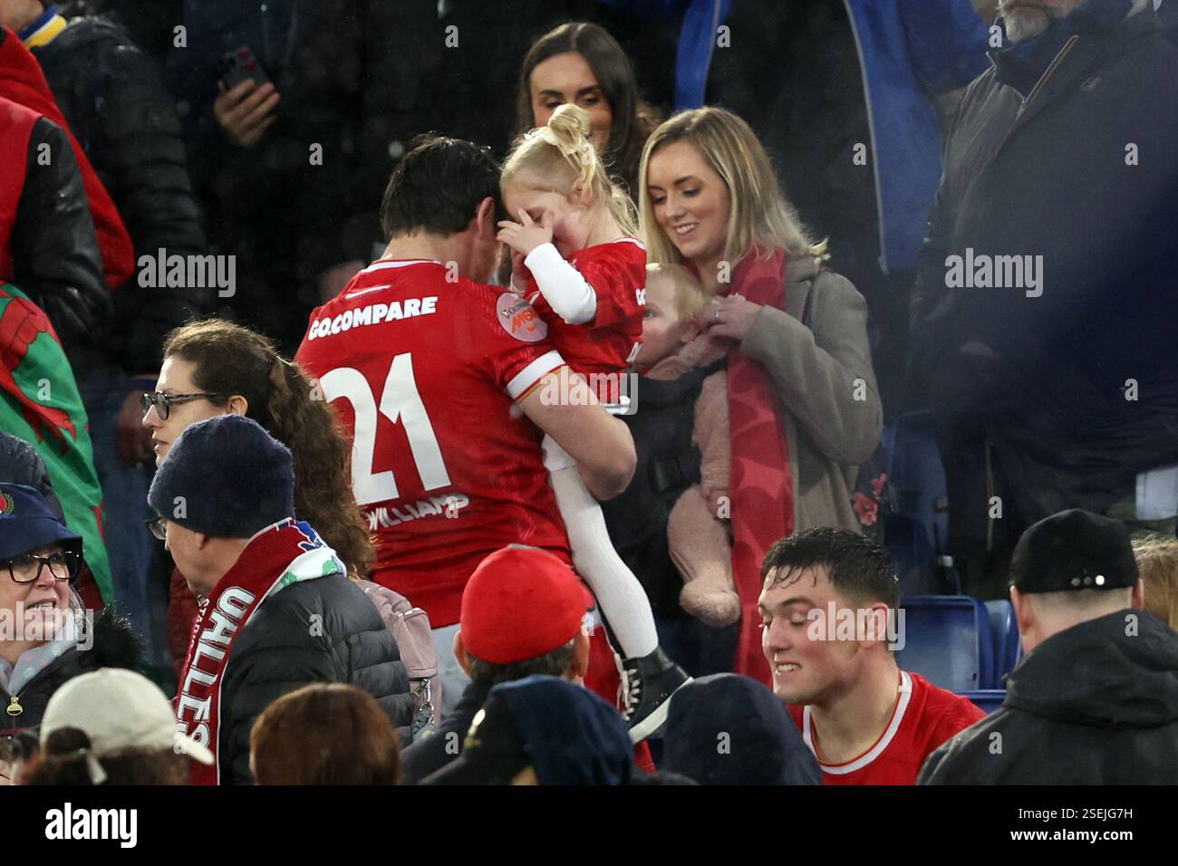 Rome, Italy 08.02.2025: Rhodri Williams of Wales greets his wife and ...