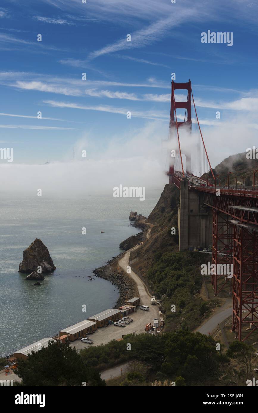 Golden Gate Bridge in a fog from Horseshoe bay vista point, San ...