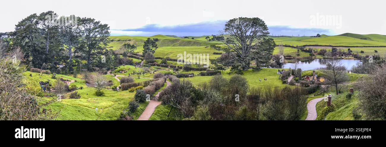 Countryside of the Hobbiton Movie Set on a beautiful spring morning ...
