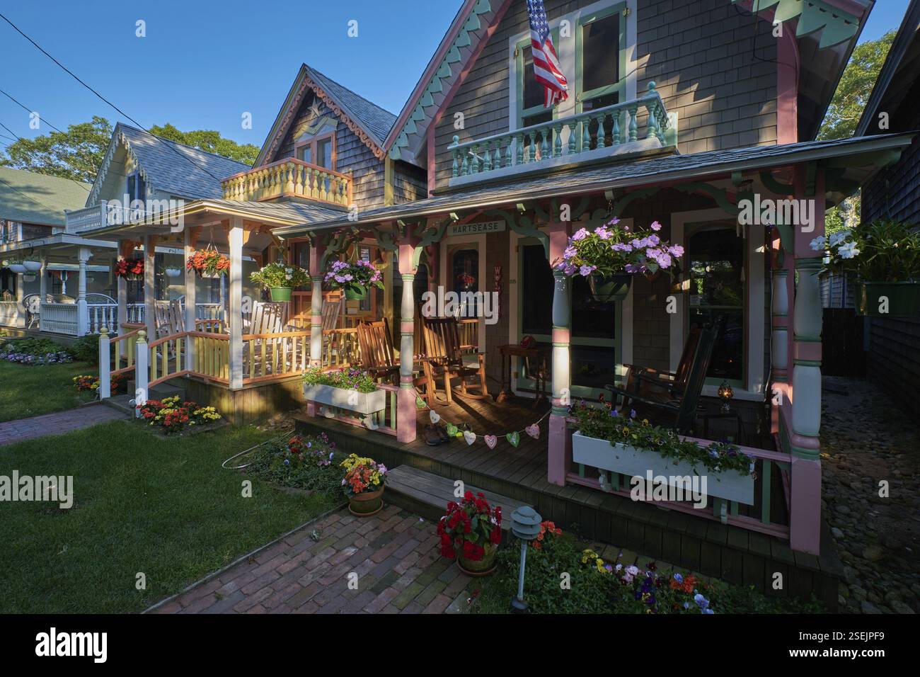 A Street Of Victorian Gingerbread Cottages In Oak Bluffs, Martha's ...