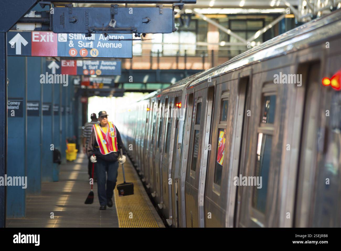 Train and platform on Coney Island subway station, Brooklyn, New York ...