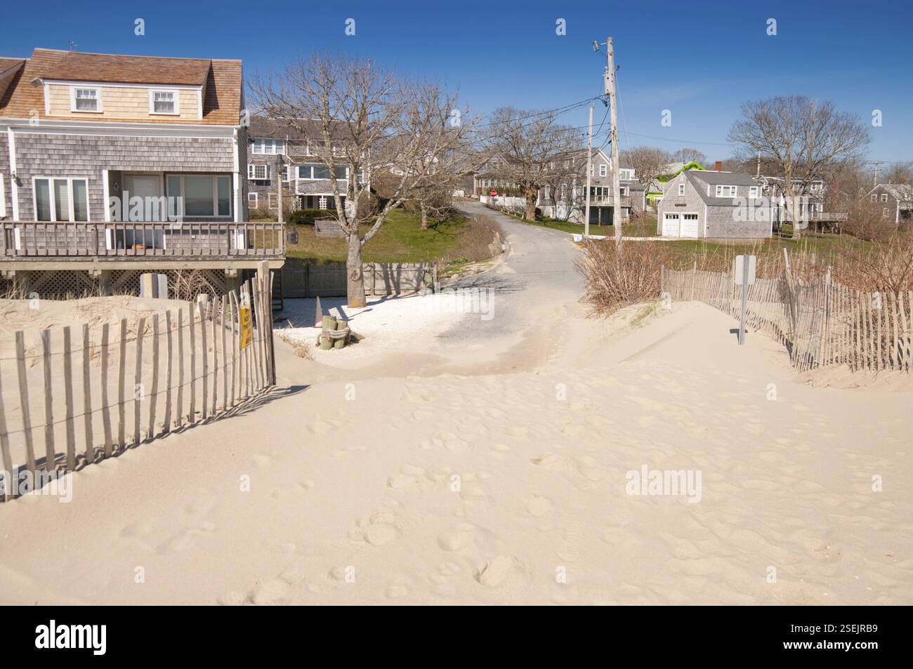 Beach fences and sand from lighthouse beach on the road in Chatham ...