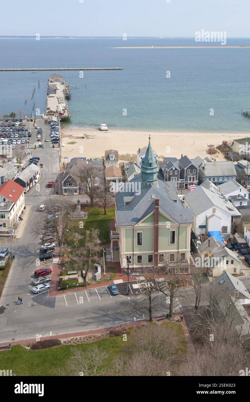 Provincetown town hall from the height of Pilgrim Monument, Cape Cod ...