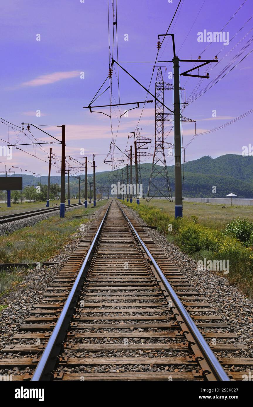 Railroad on damb over Volga river, Samara, Russia, Europe Stock Photo ...