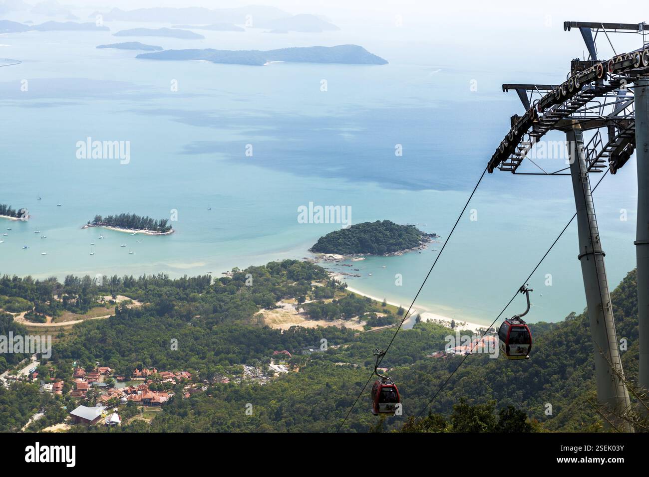 Cable car with panoramic background of Langkawi Island, Malaysia, Asia ...