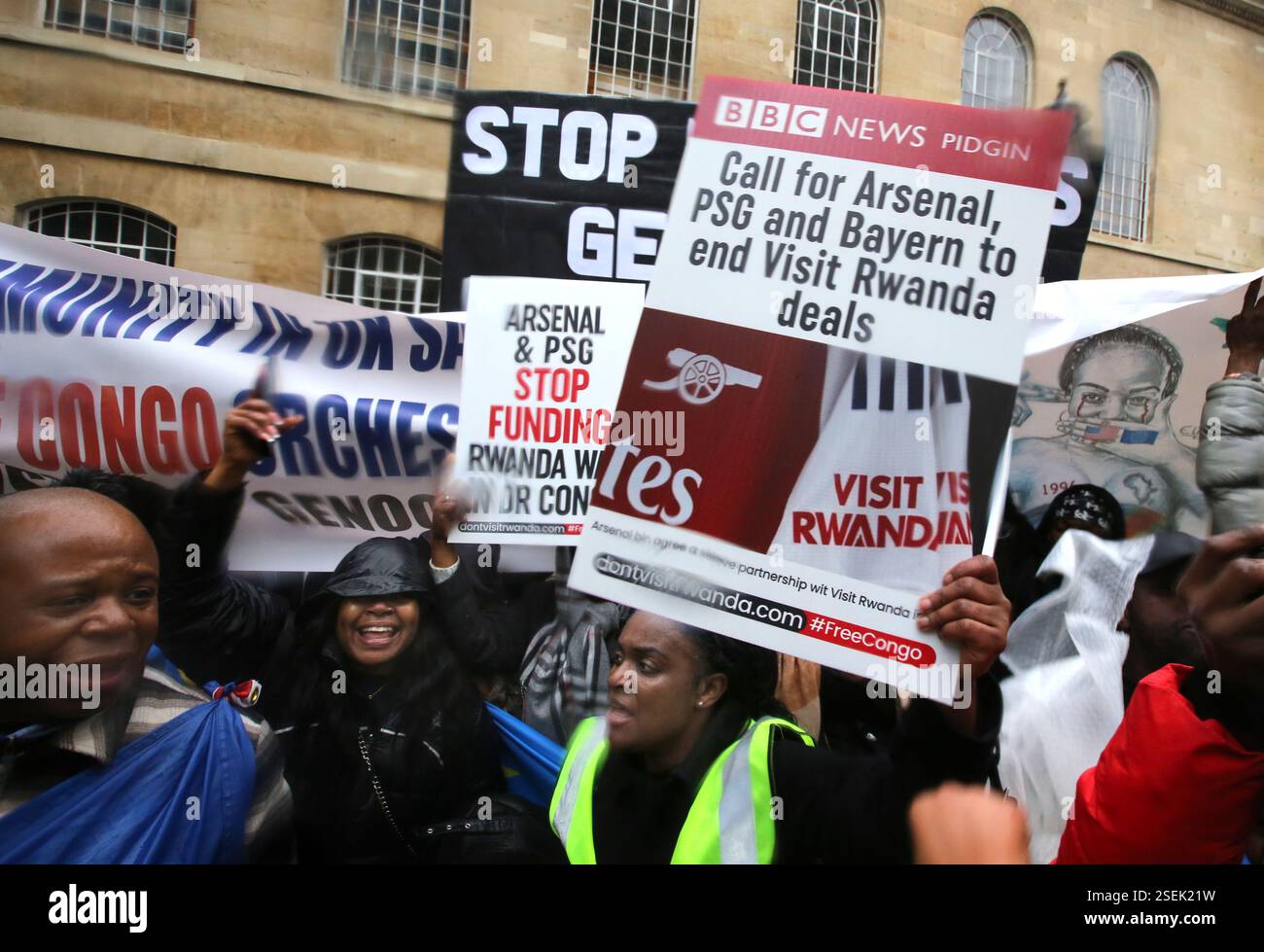 London, England, UK. 8th Feb, 2025. Protesters gather outside the BBC ...