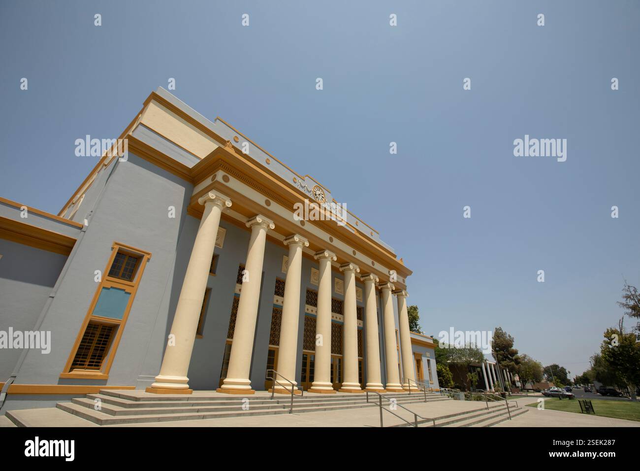 Afternoon sun shines on historic buildings of downtown Hanford ...