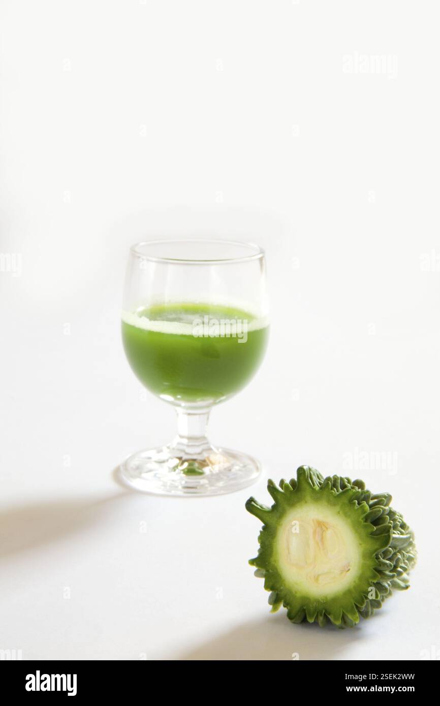 Vegetable, bitter gourd Juice, karela ka rus, India, Asia Stock Photo ...