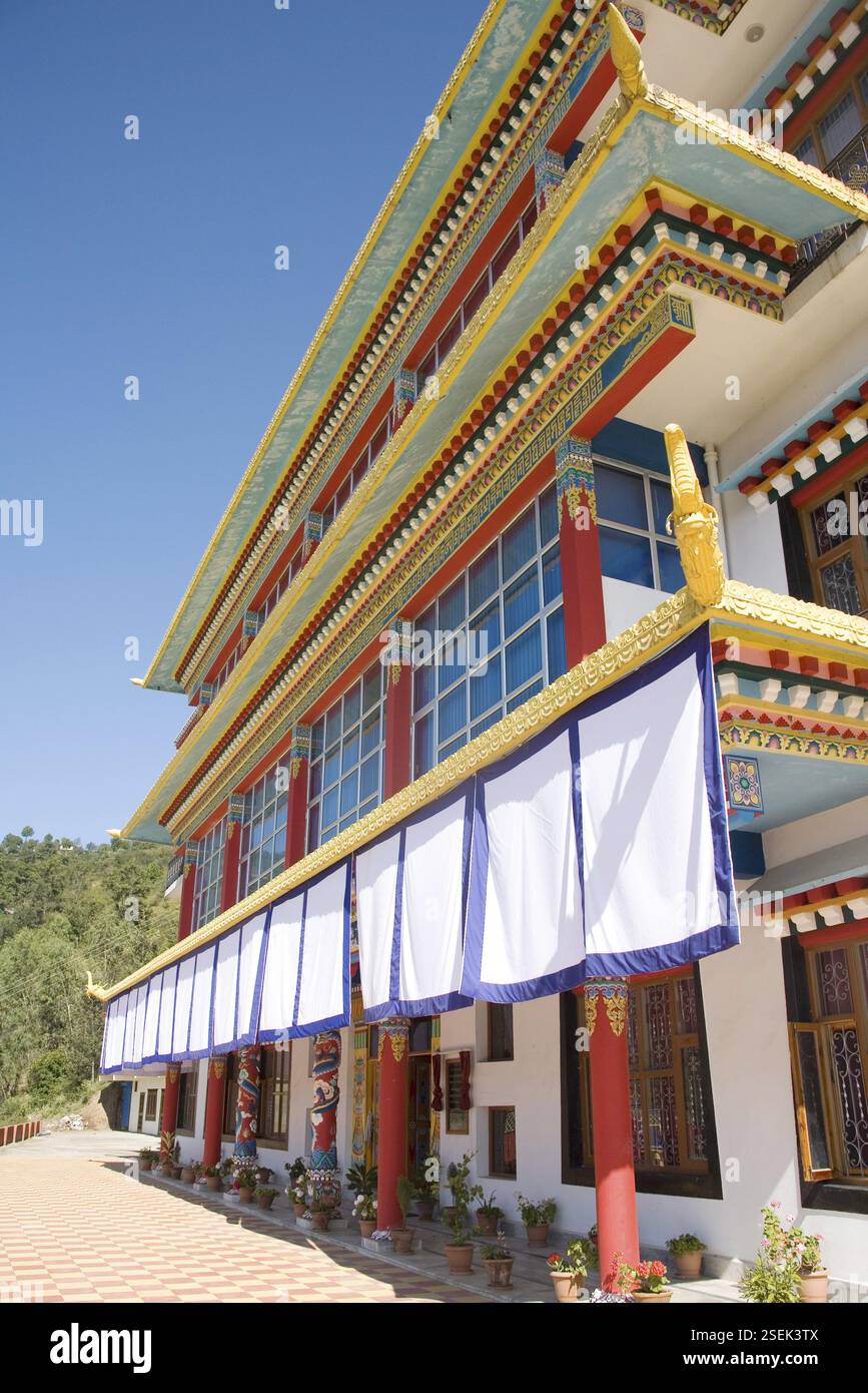 Colourful architecture Tibetan Library building, Dulanji, Himachal ...