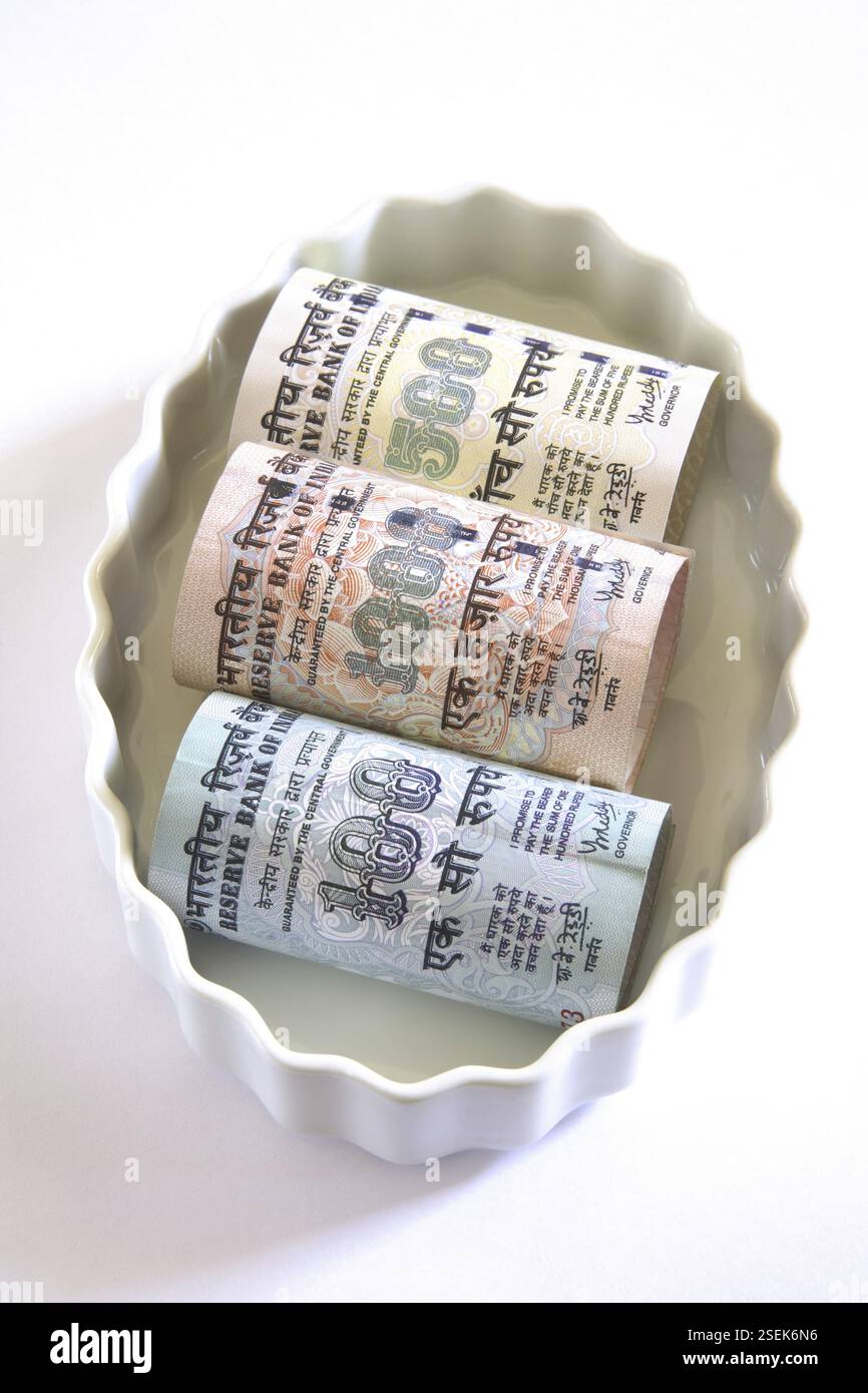 Concept, Indian currency one hundred five hundred and one thousand ...