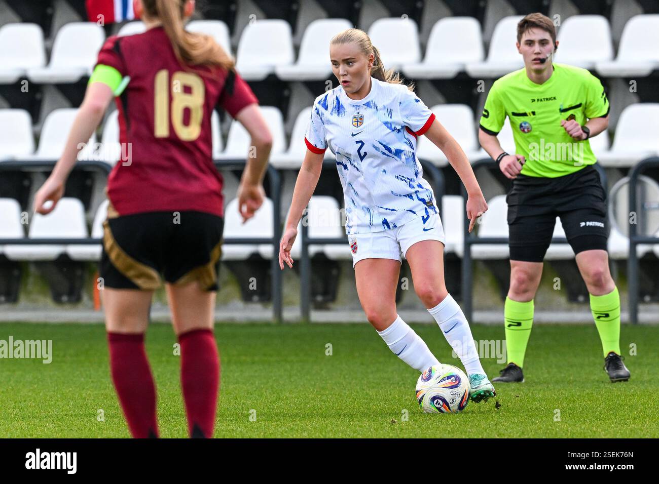 Tubeke, Belgium. 08th Feb, 2025. Ebba Niss (2) of Norway pictured during a friendly WU17 female ...