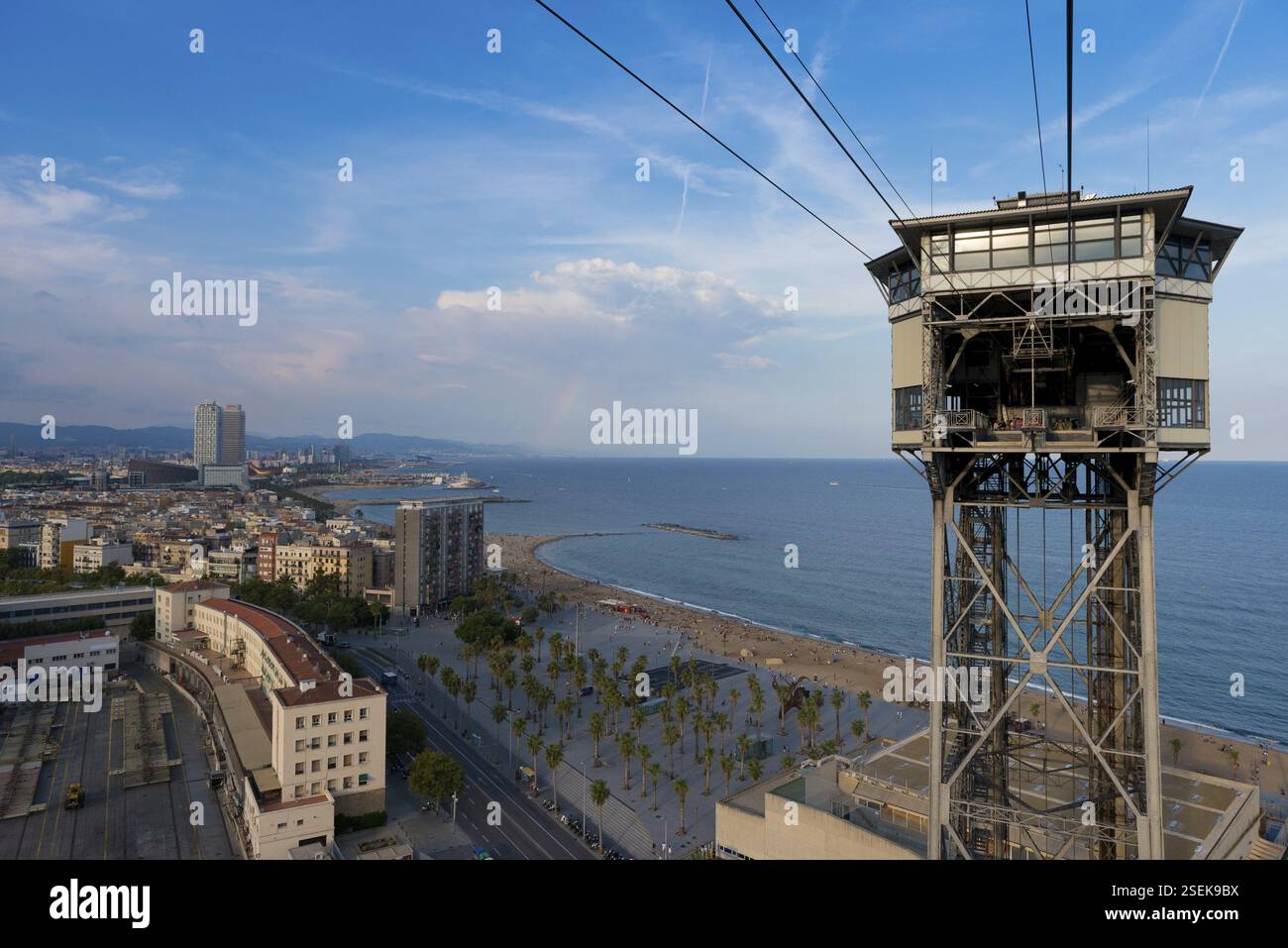 Montjuic cable car and Barcelona beach from above Stock Photo - Alamy