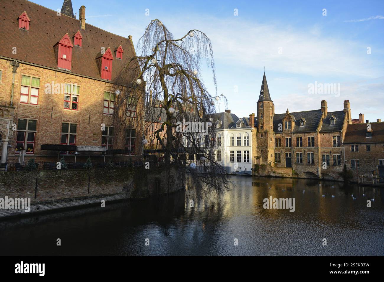 Dijver river canal near the Rozenhoedkaai, Bruges, Belgium, Europe ...