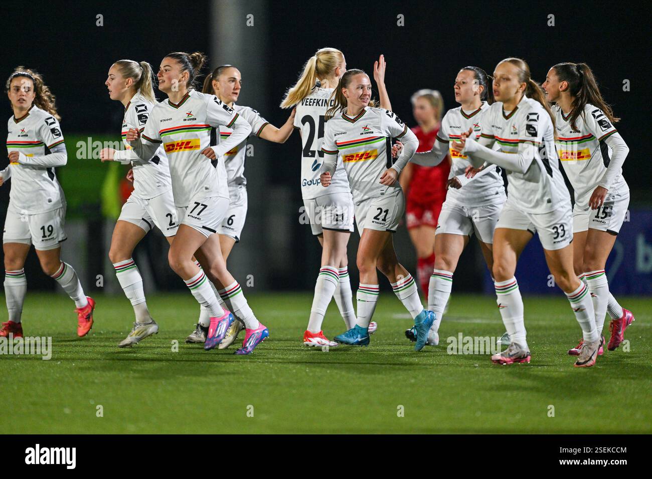Heverlee, Belgium. 08th Feb, 2025. Flo Hermans (21) of OHL scores 1-0 ...