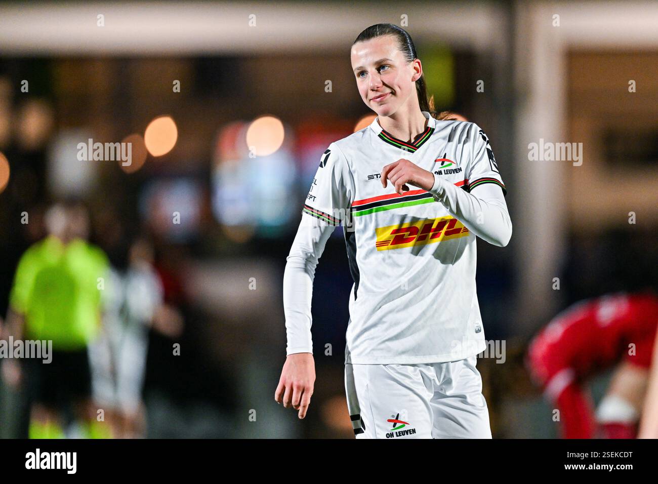 Heverlee, Belgium. 08th Feb, 2025. Anouk Van Praet (18) of OHL scores 6 ...
