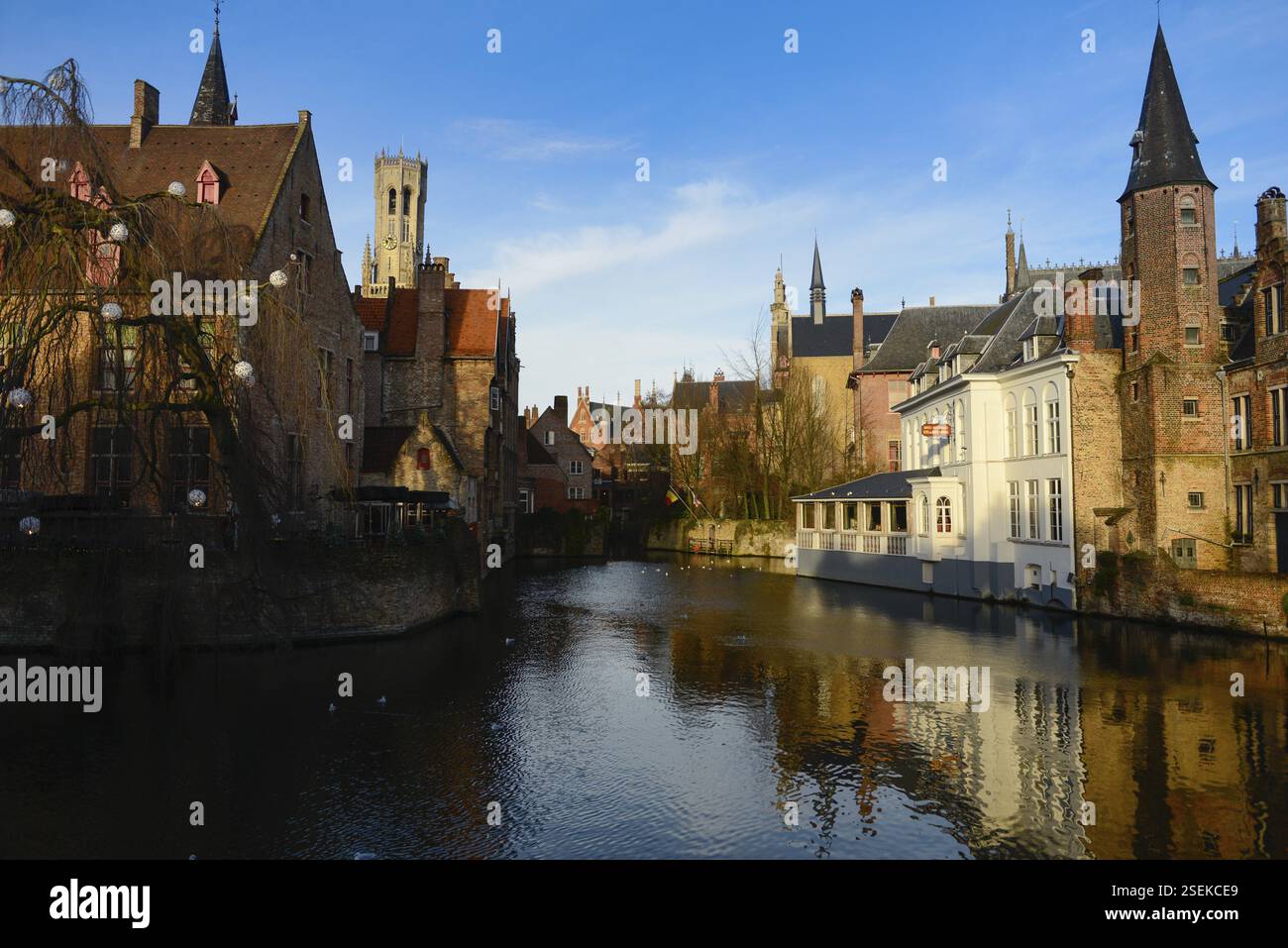 Dijver river canal near the Rozenhoedkaai, Bruges, Belgium, Europe ...