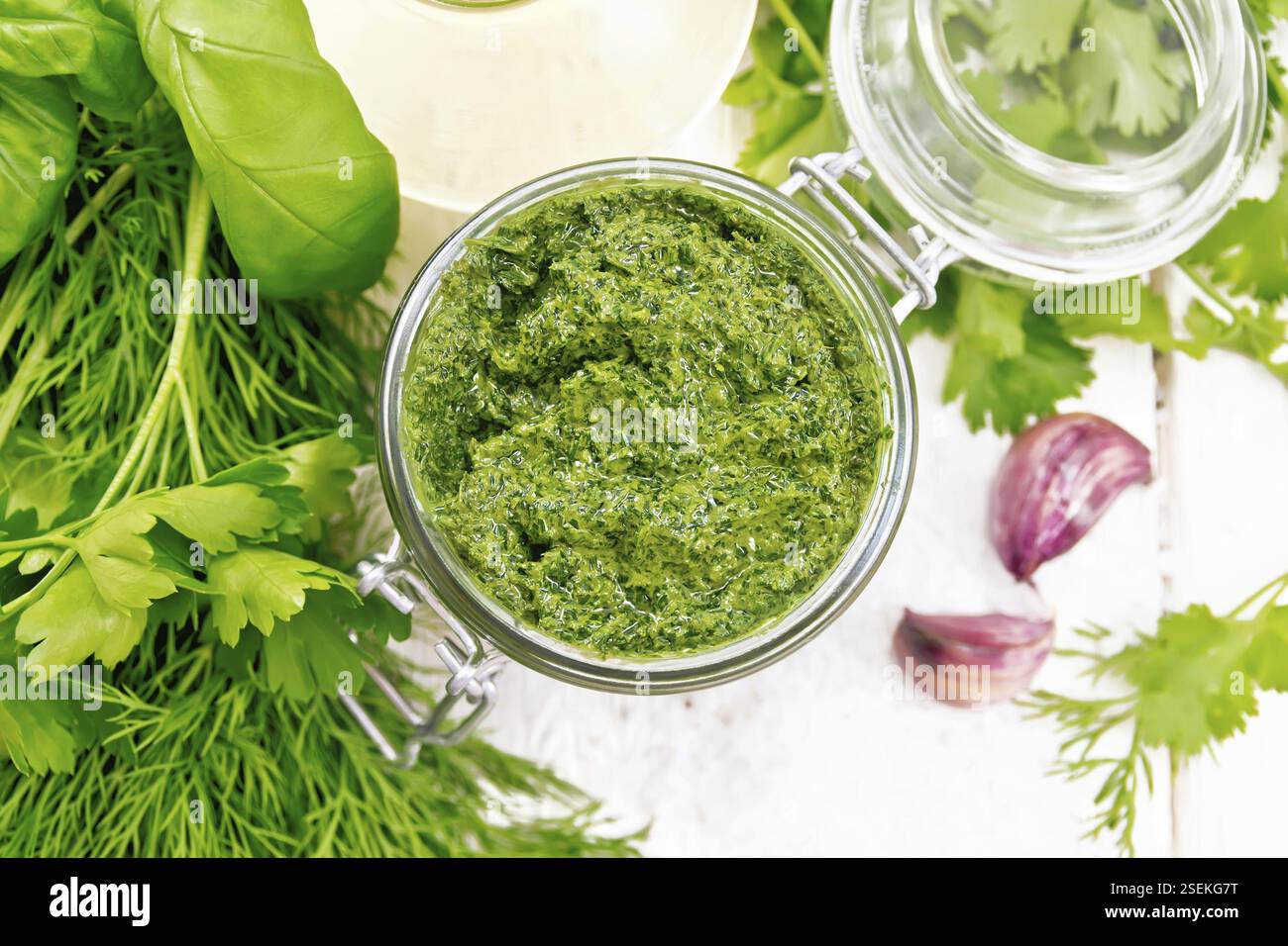 Sauce of dill, parsley, basil, cilantro, other spicy herbs, garlic and ...