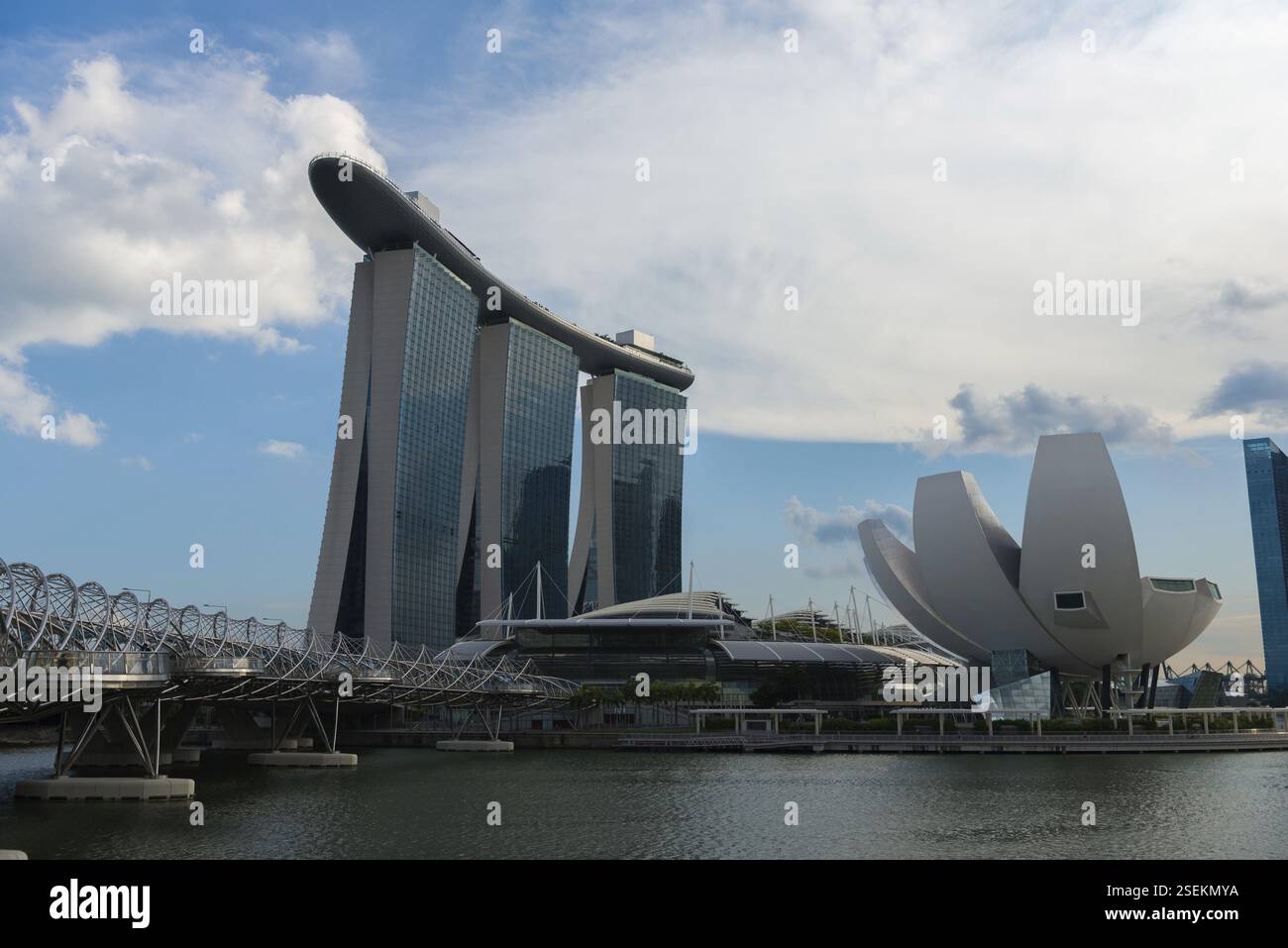 Marina Bay Sands Hotel and Helix bridge, Singapore, Asia Stock Photo ...