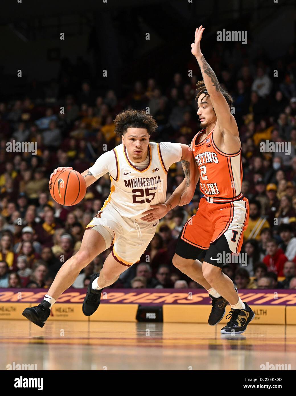 Minnesota guard Lu'Cye Patterson (25) drives past Illinois guard Dra ...