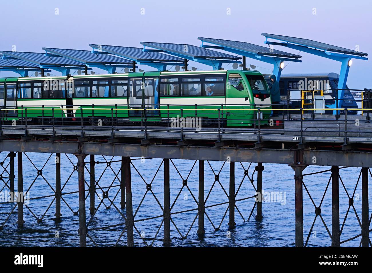 A train at the Pier Head station on the longest pleasure pier in the ...