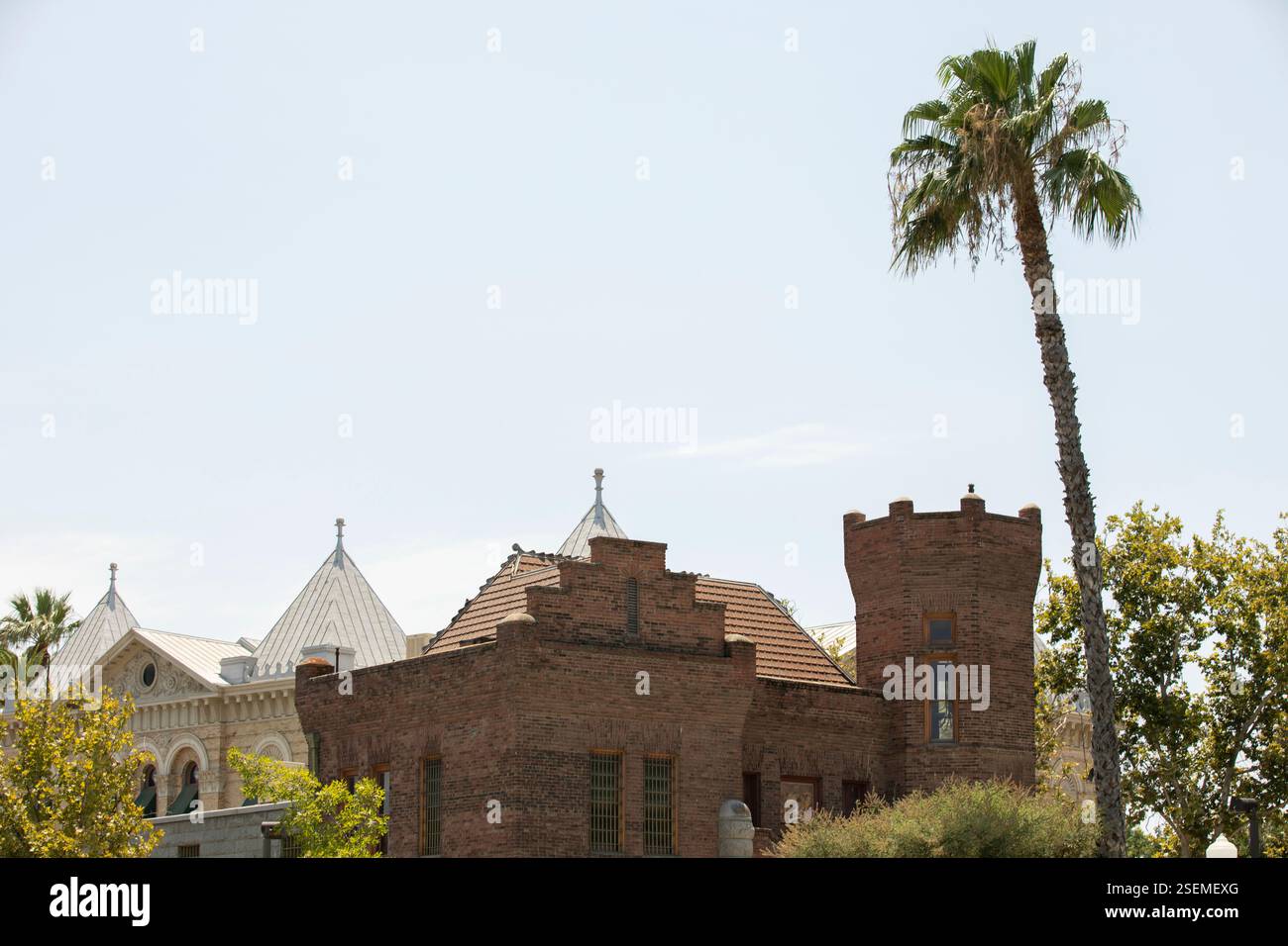Afternoon sun shines on historic buildings of downtown Hanford ...