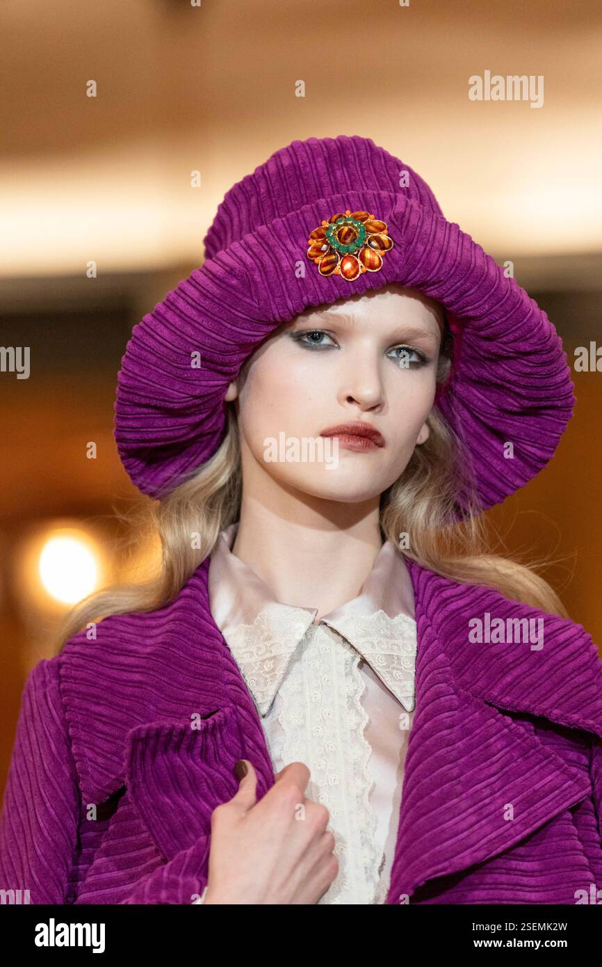 New York, USA. 08th Feb, 2025. A model is seen on the catwalk at the ...