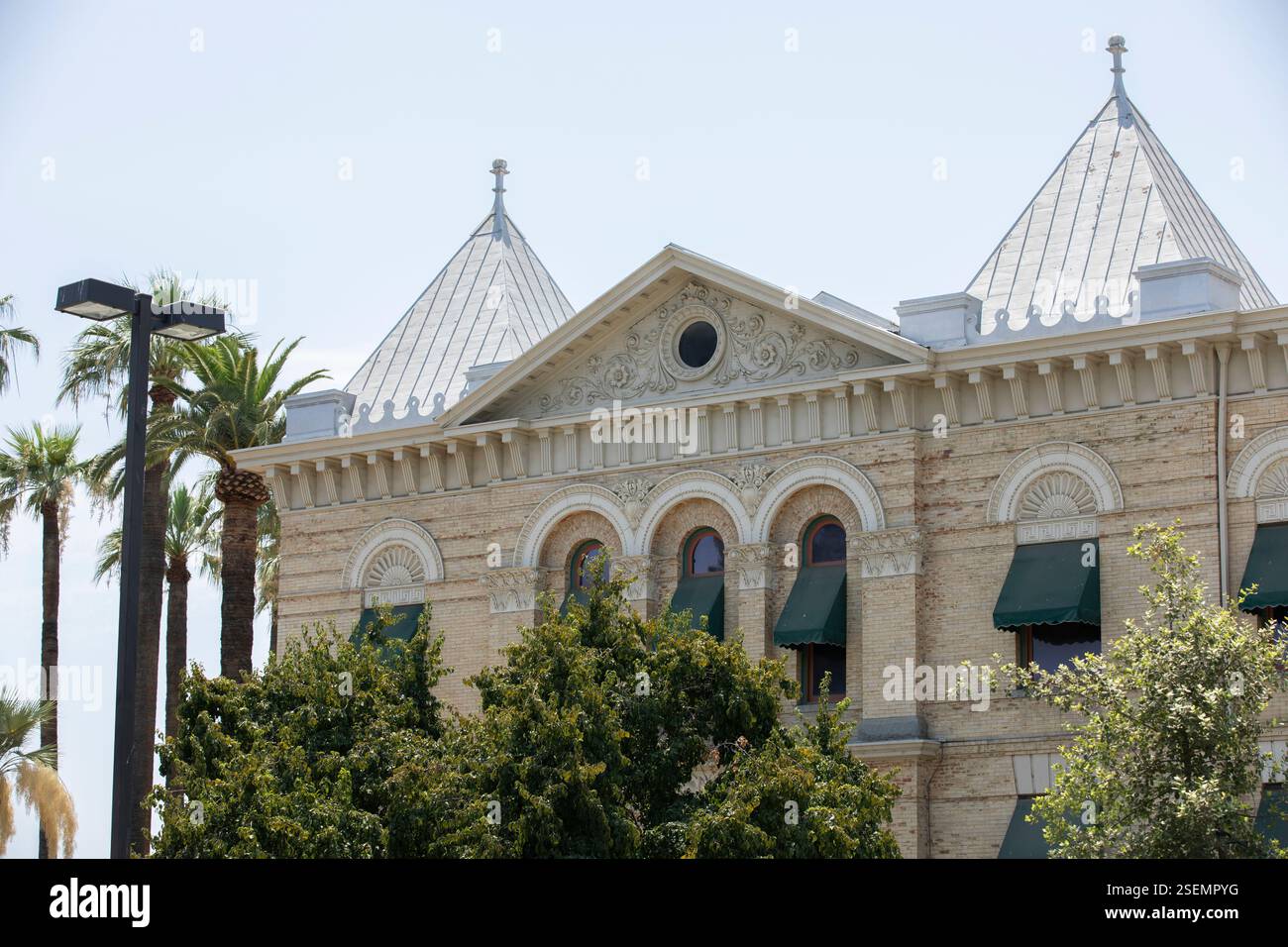 Afternoon sun shines on historic buildings of downtown Hanford ...