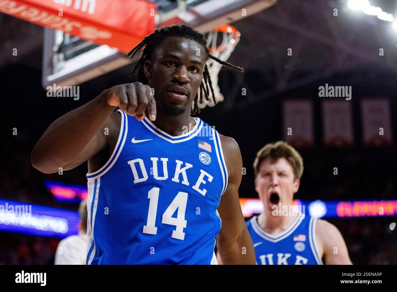 Duke guard Sion James (14) celebrates after scoring against Clemson ...