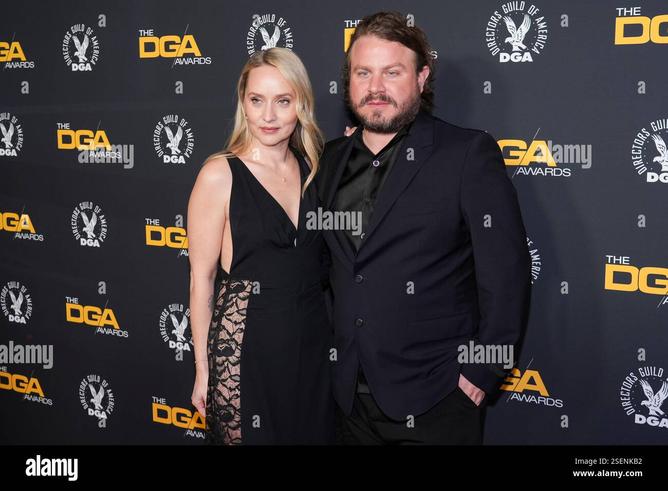 Mona Fastvold, left, and Brady Corbet arrive at the 77th Directors ...