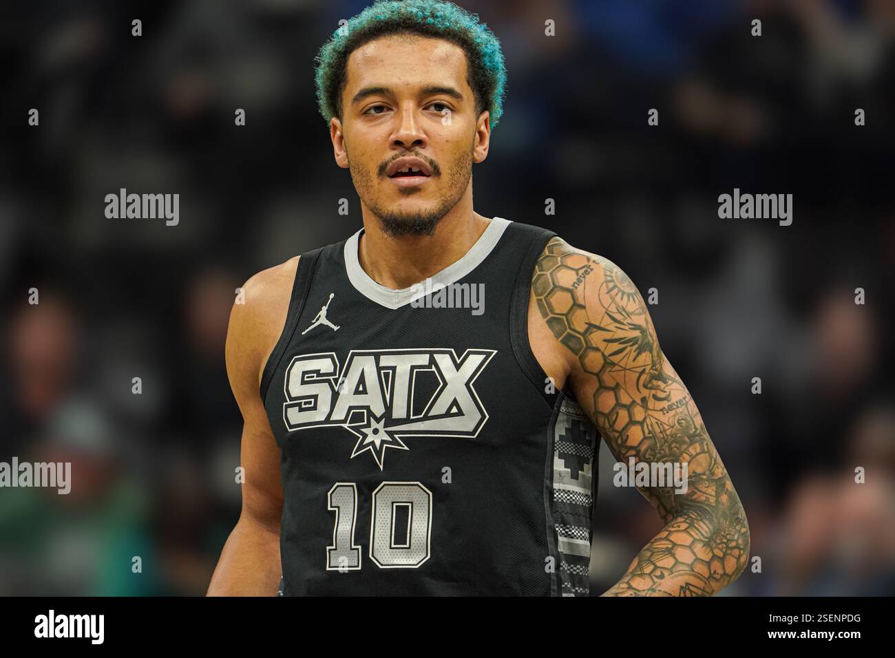 Orlando, Florida, USA, February 8, 2025, San Antonio Spurs forward Jeremy Sochan #10 at the Kia ...
