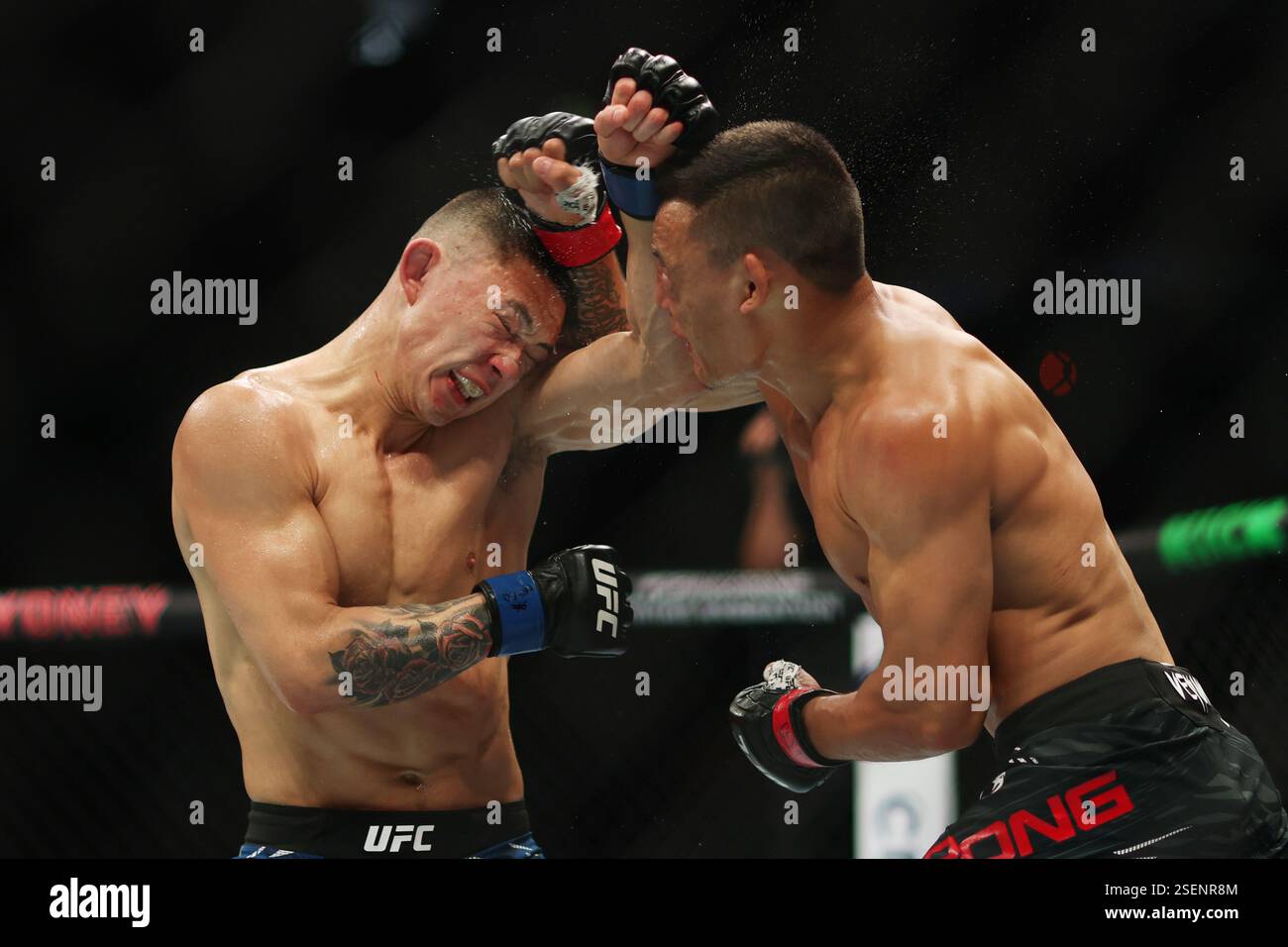 Rongzhu of China (R), in his lightweight bout against Kody Steele of ...