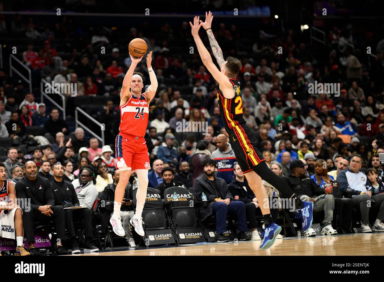 Washington Wizards forward Corey Kispert (24) shoots against Atlanta ...