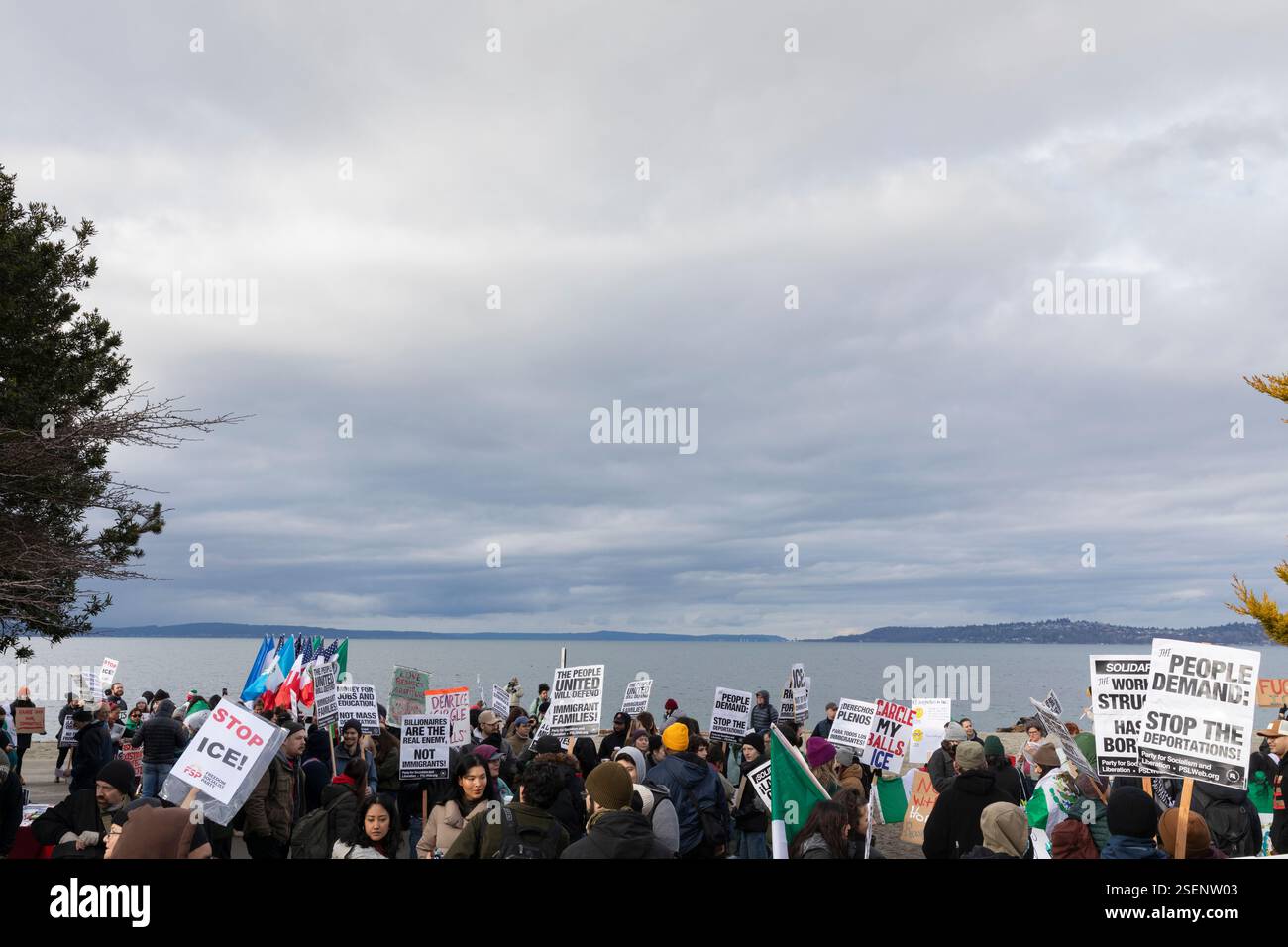 Seattle, Washington, USA. 8th February 2025. Protesters gather at ...