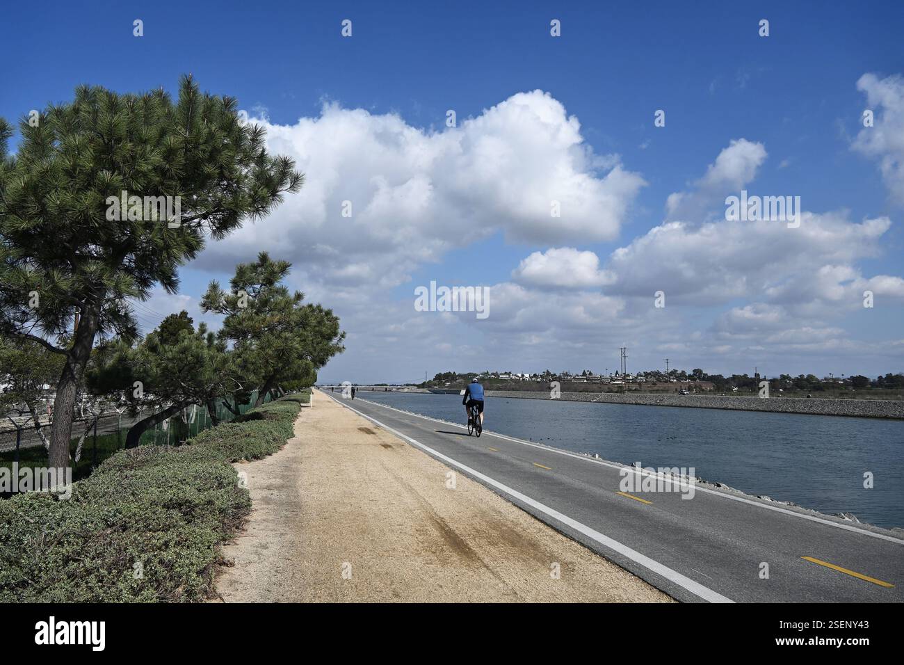 HUNTINGTON BEACH, CALIFORNIA: 29 JAN 2025: Cyclists head up the Santa ...