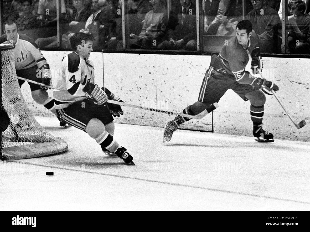 California Golden Seals Wayne Muloin blocks Montreal Canadiens Claude ...
