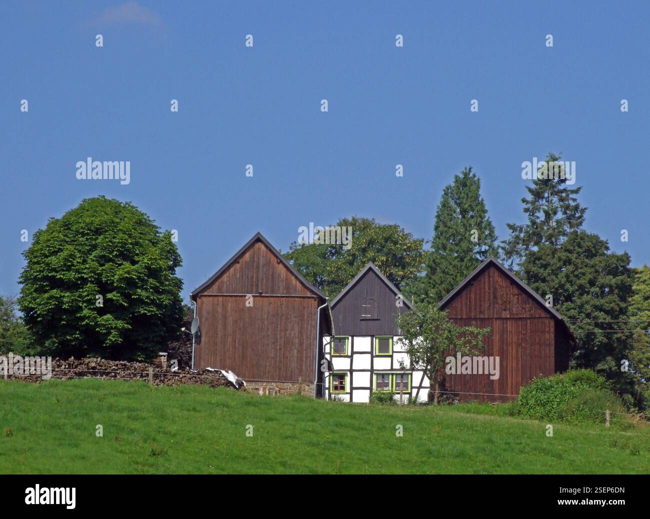 Farm, house, barns, pasture, trees Stock Photo - Alamy