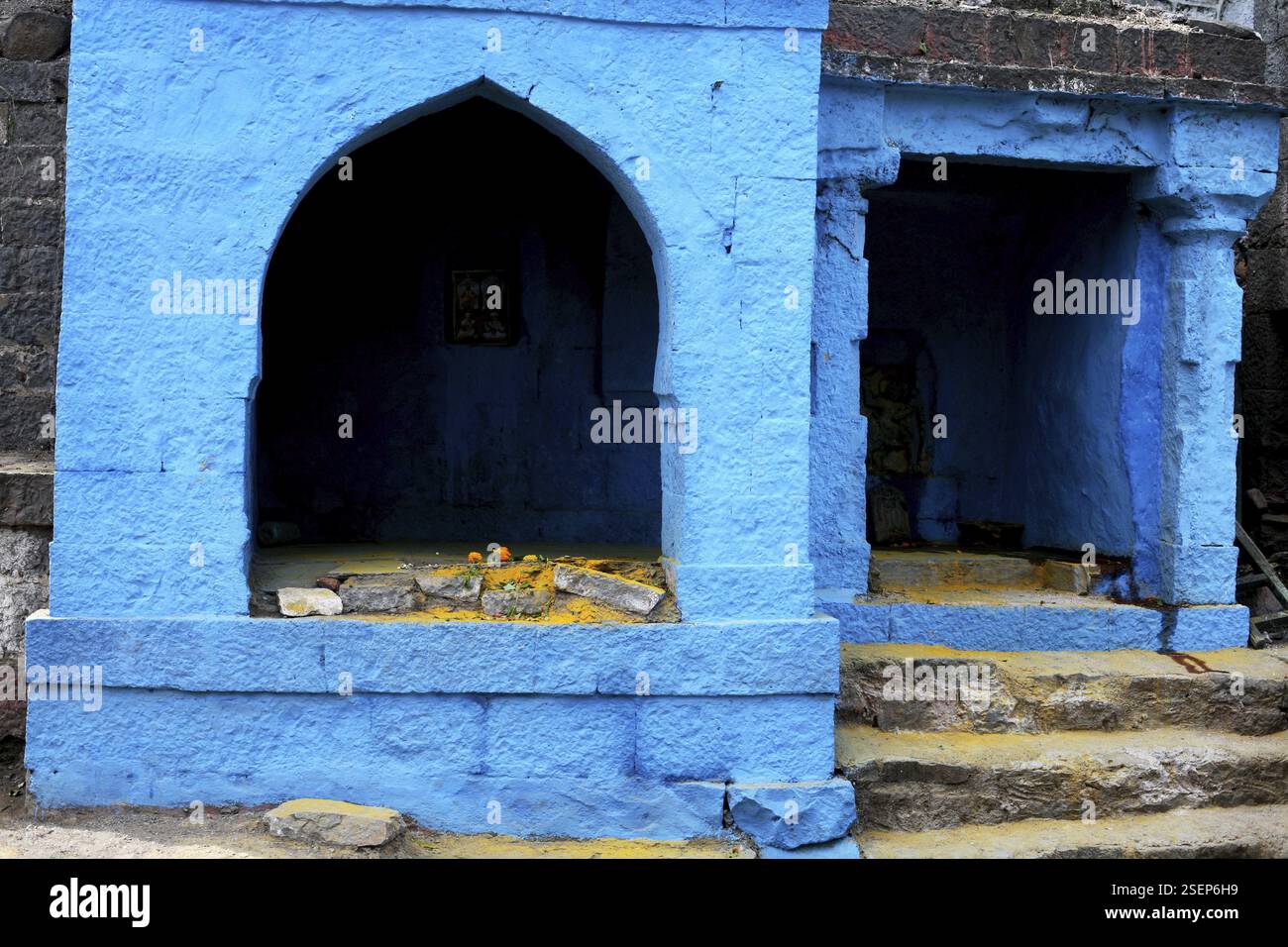 A temple in blue color at the Jejuri temple, Pune, Maharashtra, India ...