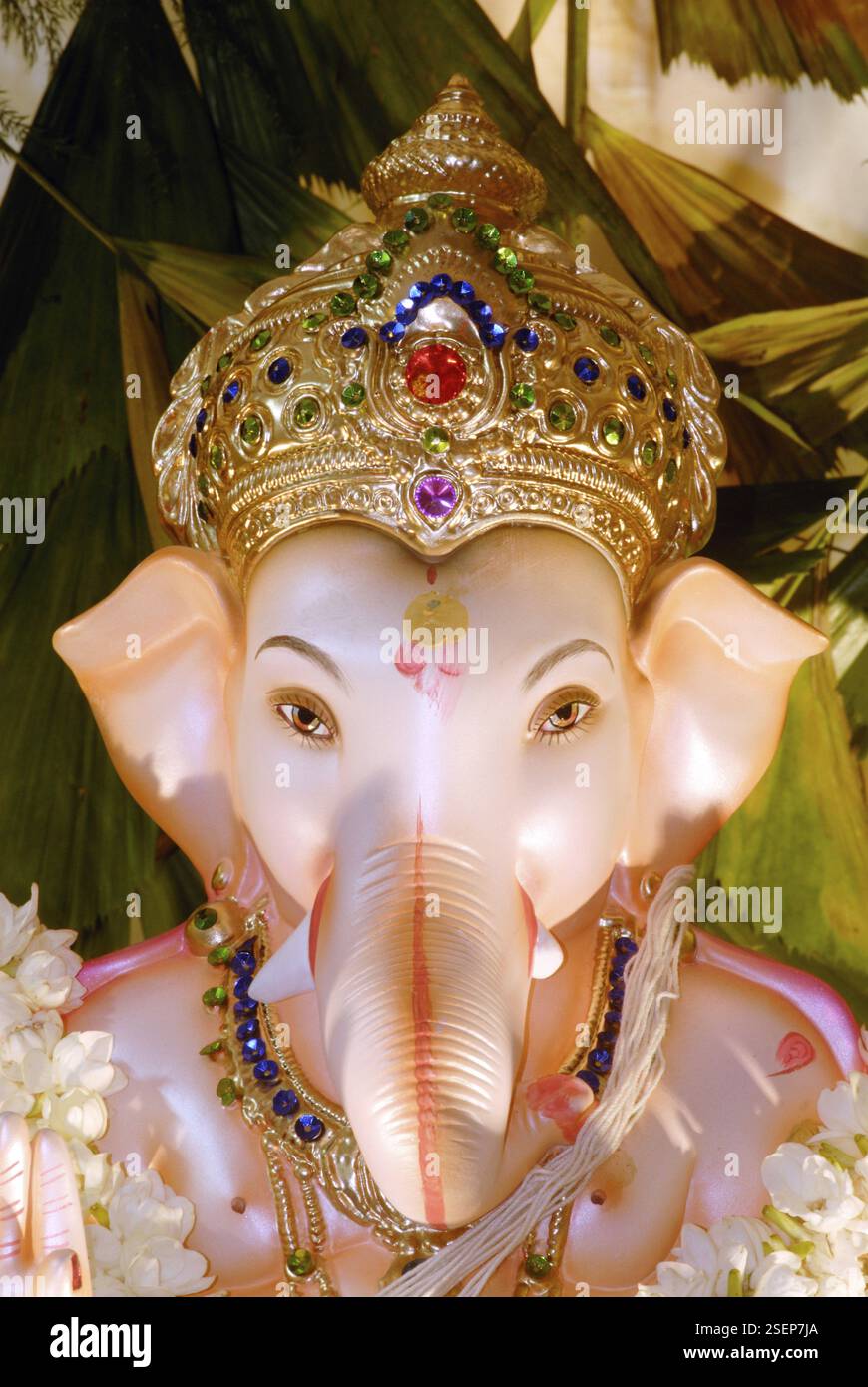 Close-up idol of lord Ganesh elephant headed god for Ganpati festival ...
