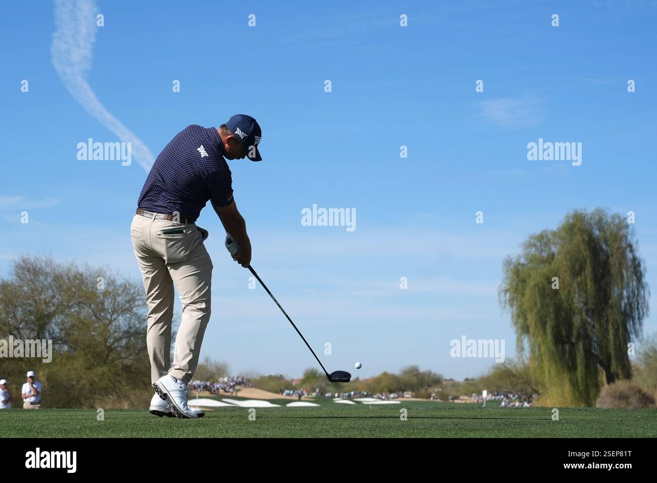 Christiaan Bezuidenhout, of South Africa, hits his tee shot at the ...
