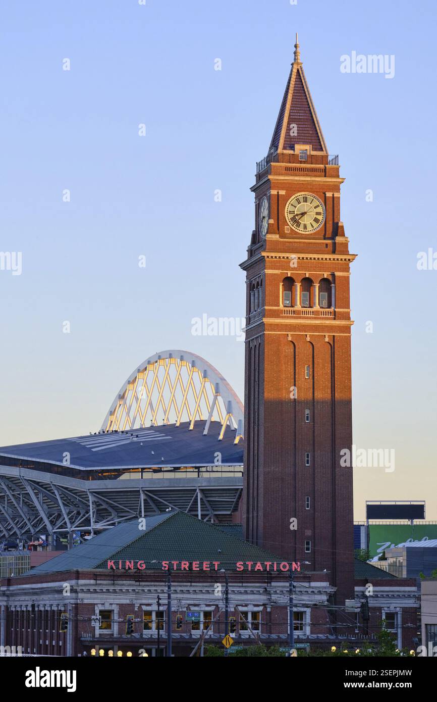 Historic King Street train station in Seattle downtown, Seattle, USA ...